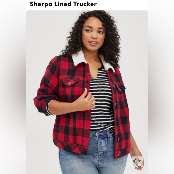 torrid | Jackets & Coats | Torrid Red Plaid Sherpa Lined Trucker Jacket ...